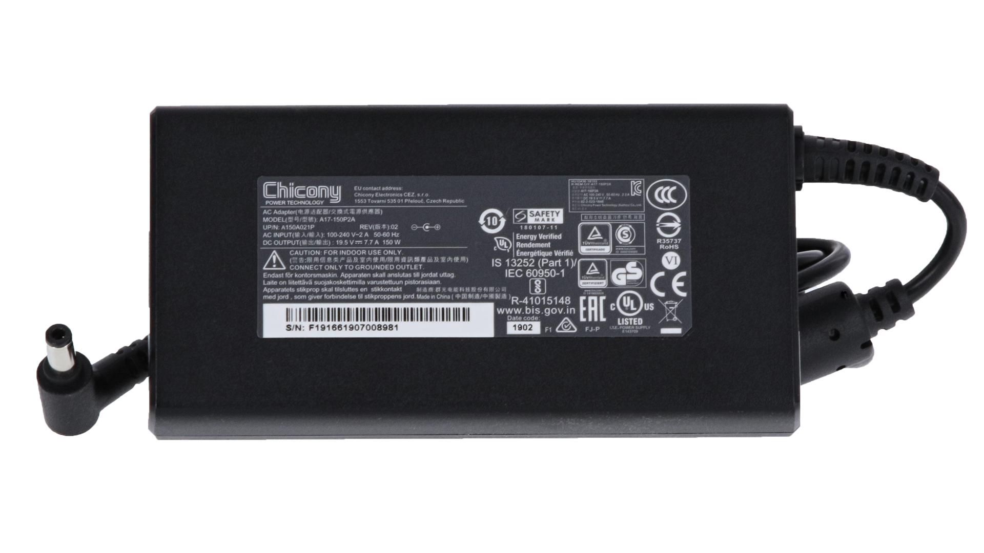 Notebook adapter 150 Watt 2 (korte pin) incl. snoer - BTO